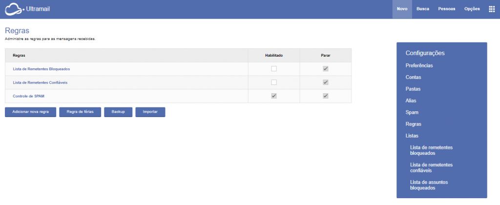 Regras no ULTRAmail - Central de Ajuda com Tutoriais e Informações Hostnet